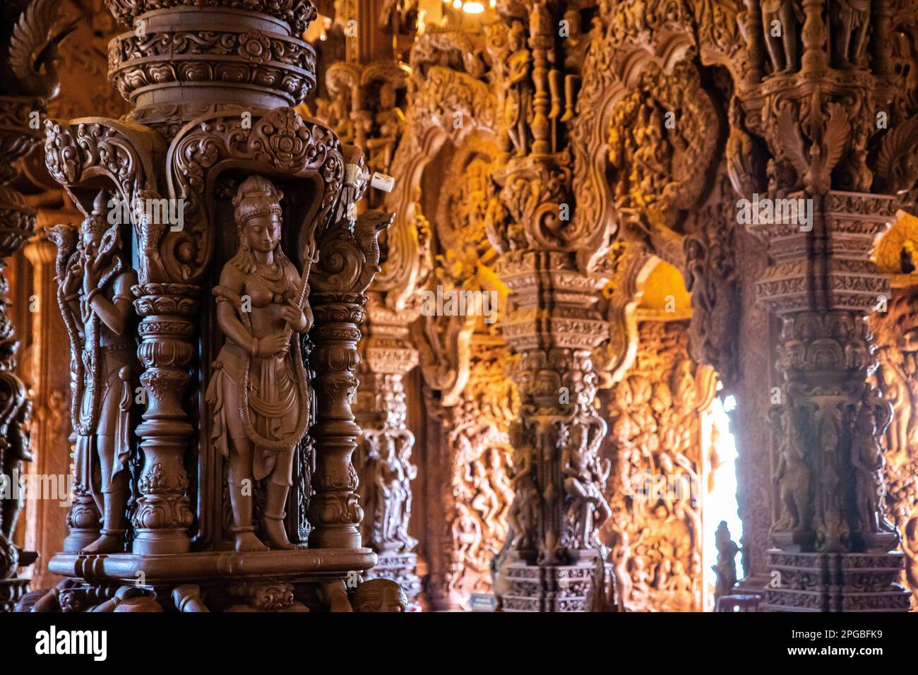 Wooden carving sculptures inside of the Sanctuary of Truth temple in ...