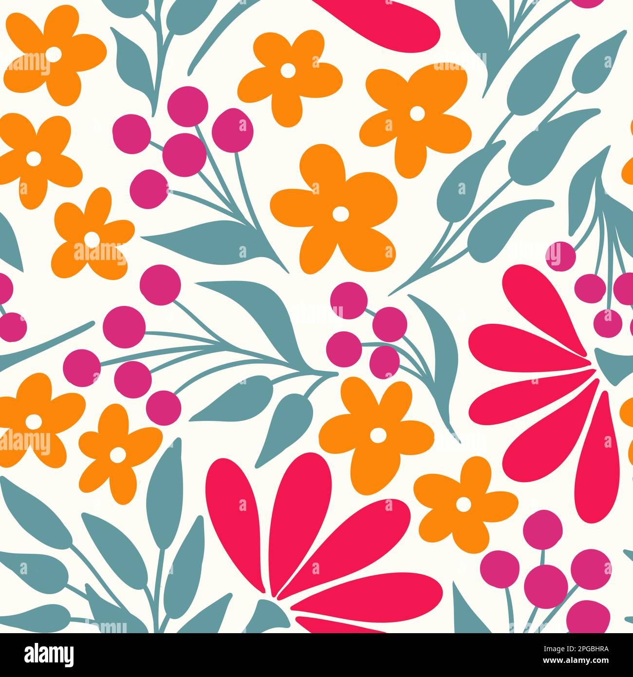 Hand drawn seamless pattern with retro flowers, vintage floral design ...