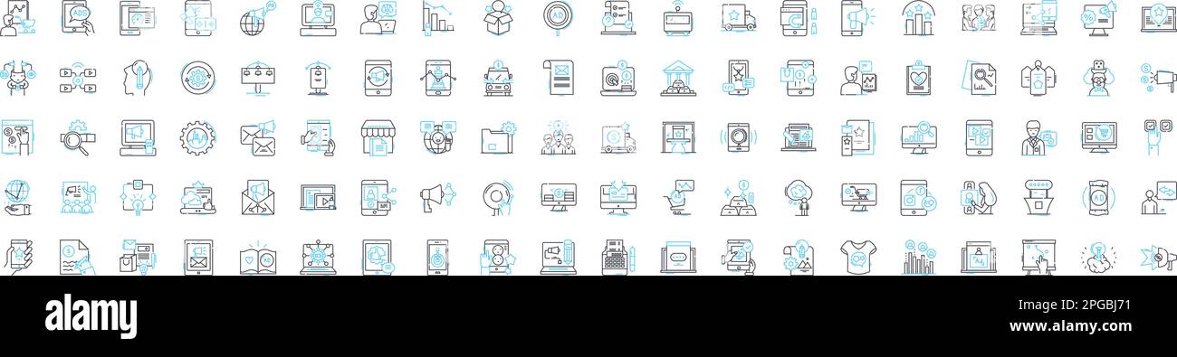 Artificial intelligence in marketing vector line icons set. AI ...
