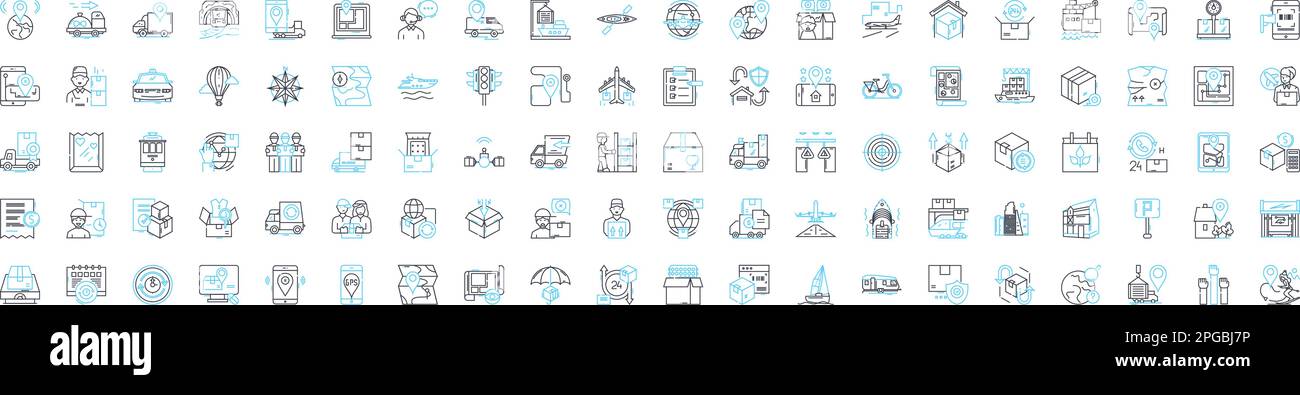 Freight transportation vector line icons set. Shipping, Logistics, Cargo, Trucks, Railways ...