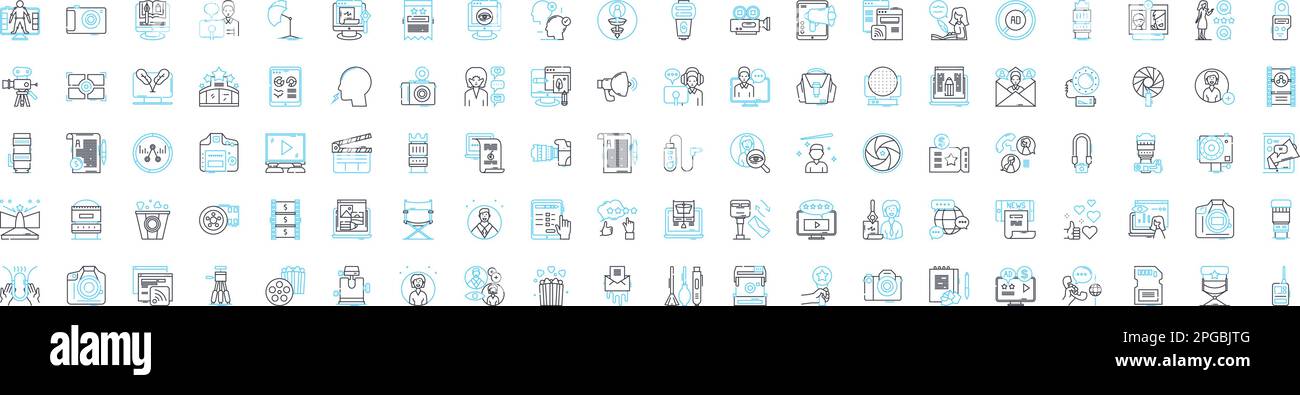 Cinema vector line icons set. Movie, theatre, film, projection ...