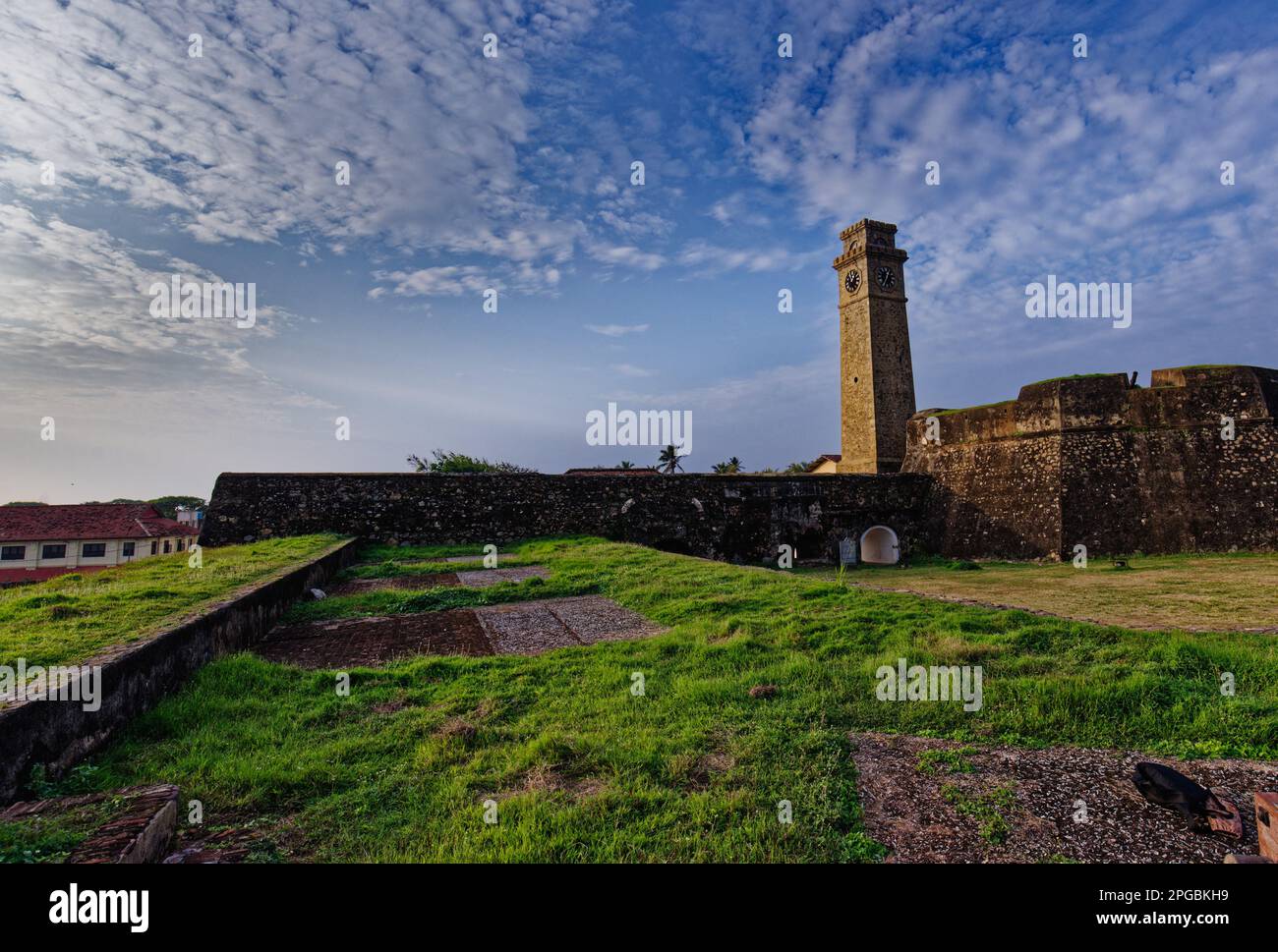 Ancient Dutch clock tower remains still in Galle fort under the morning ...