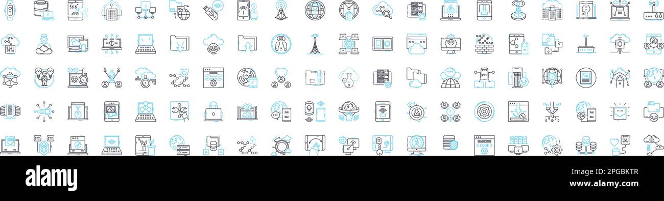 Computer Tech Vector Line Icons Set Computer Tech Networking Programming Software Hardware