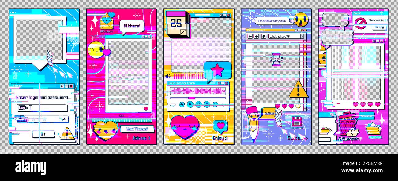 Set of retro gadget system error windows. Vector illustration of ...