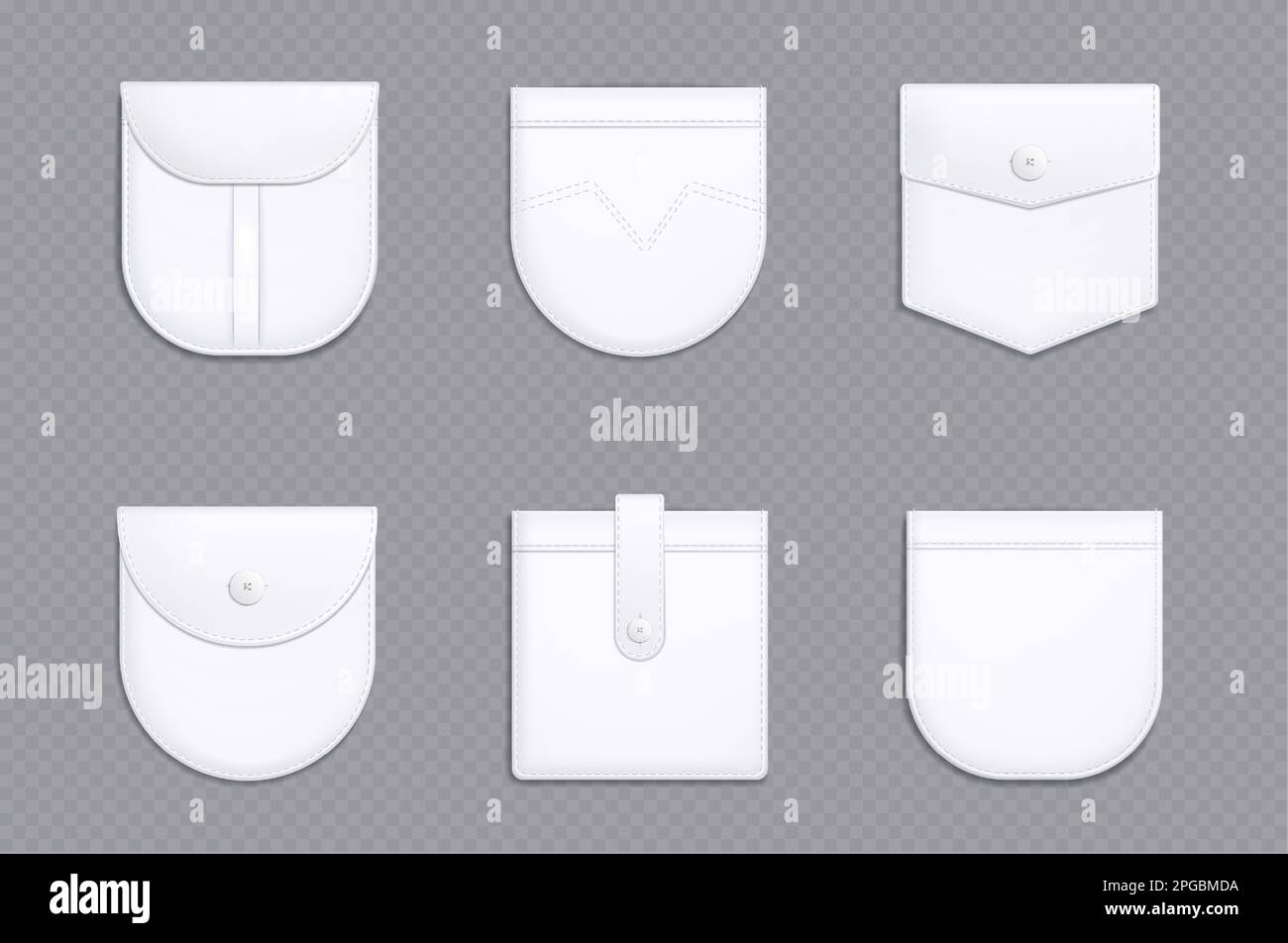 Realistic set of white pocket templates isolated on transparent ...