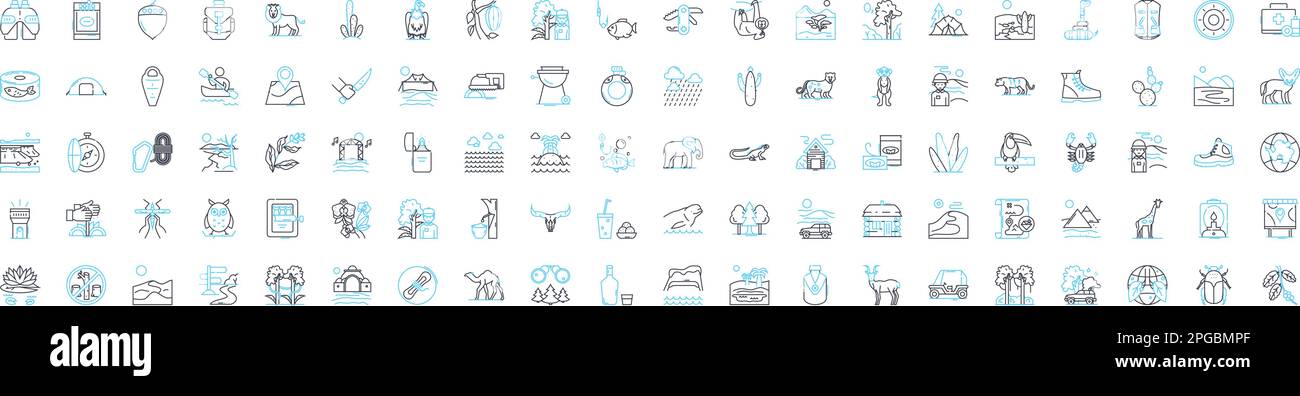 Nature and outdoor vector line icons set. Wilderness, Hiking, Camping ...