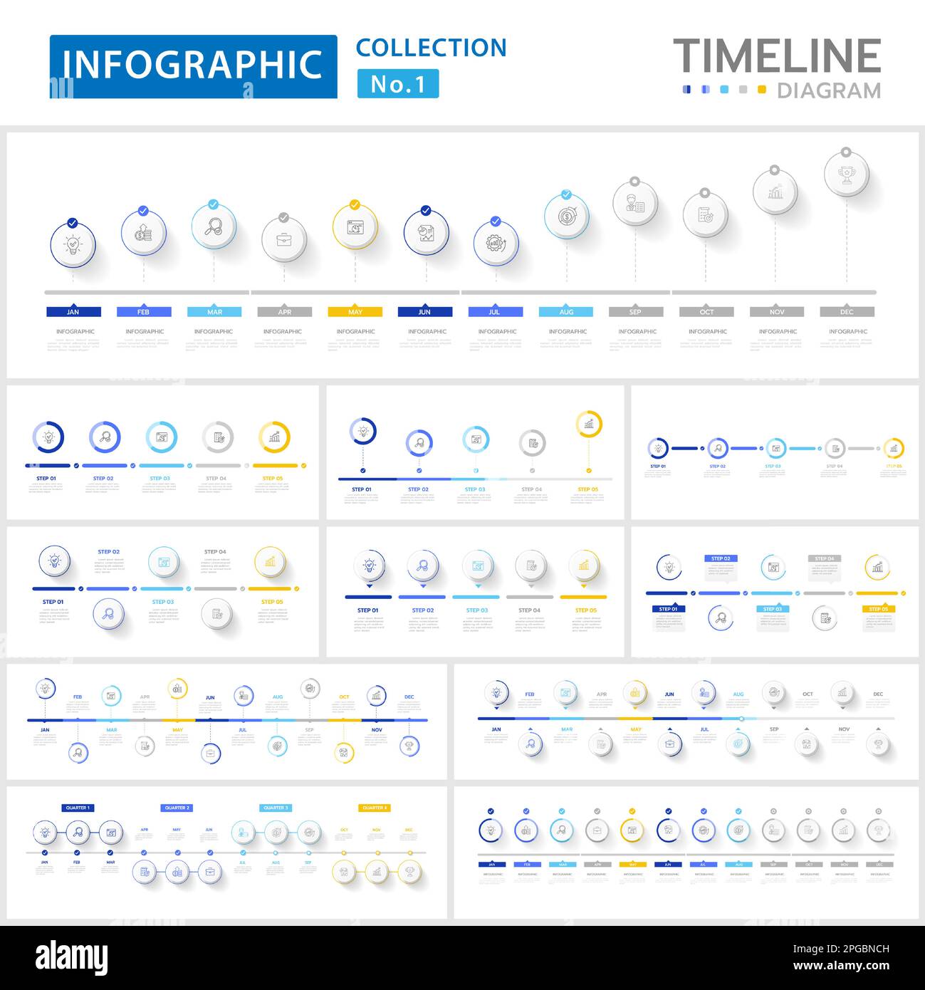 Infographic vector Bundle template for business. 11 Set Modern Timeline ...