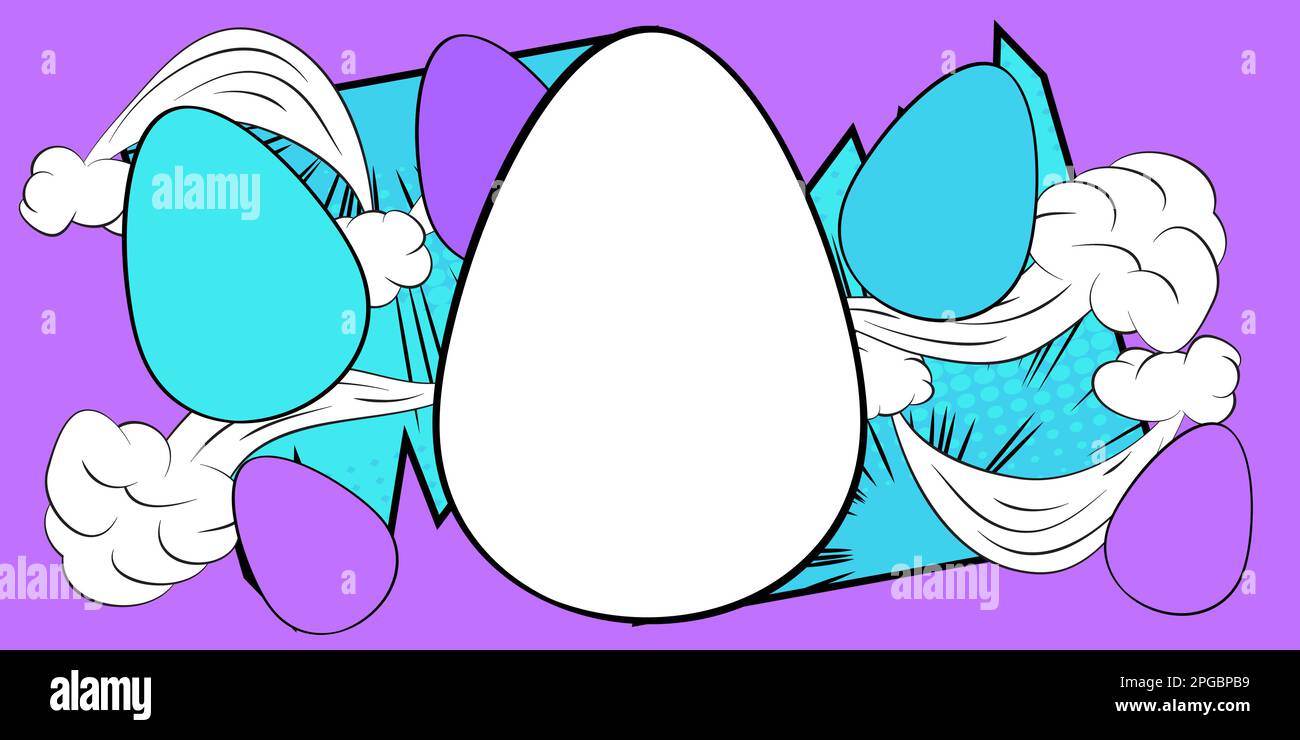 Comic book Easter banner with blank Egg on blue and violet background ...