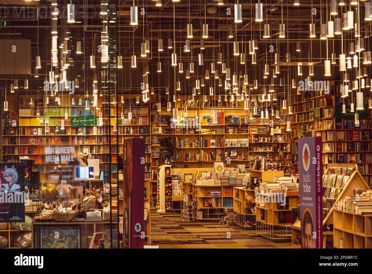 Bucharest city, Romania - 21 February, 2023. bookshelves inside a ...