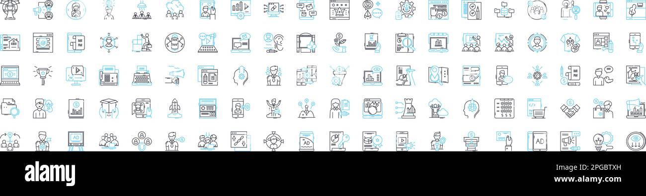 Marketing agency vector line icons set. Agency, Marketing, Advertising, Digital, Social, Media ...