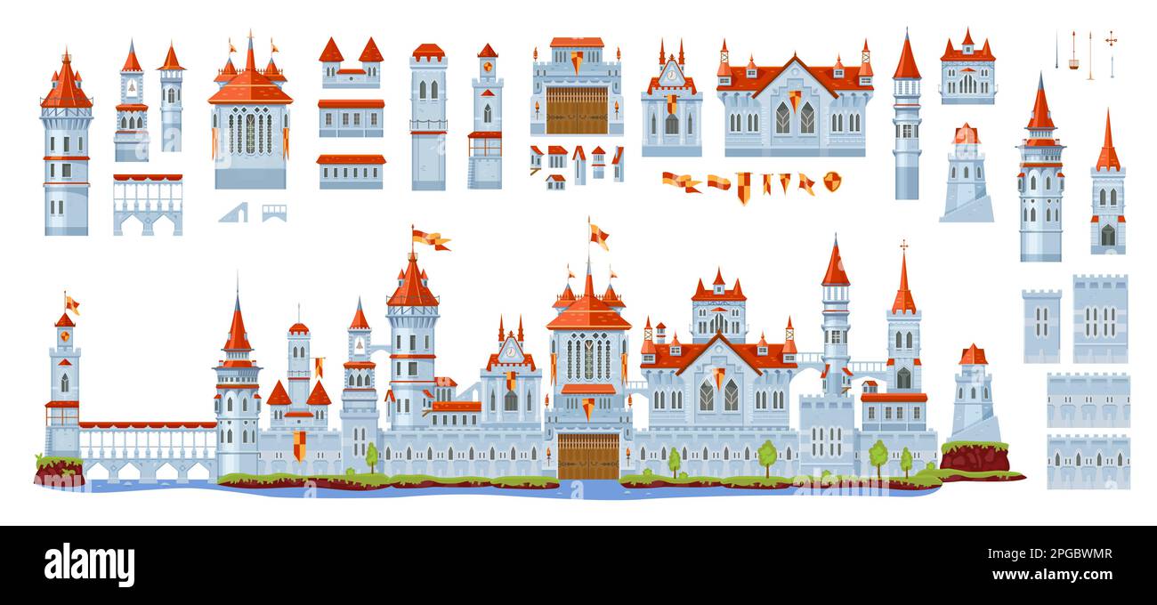 Medieval fortress castle constructor. Vector architecture elements of ...