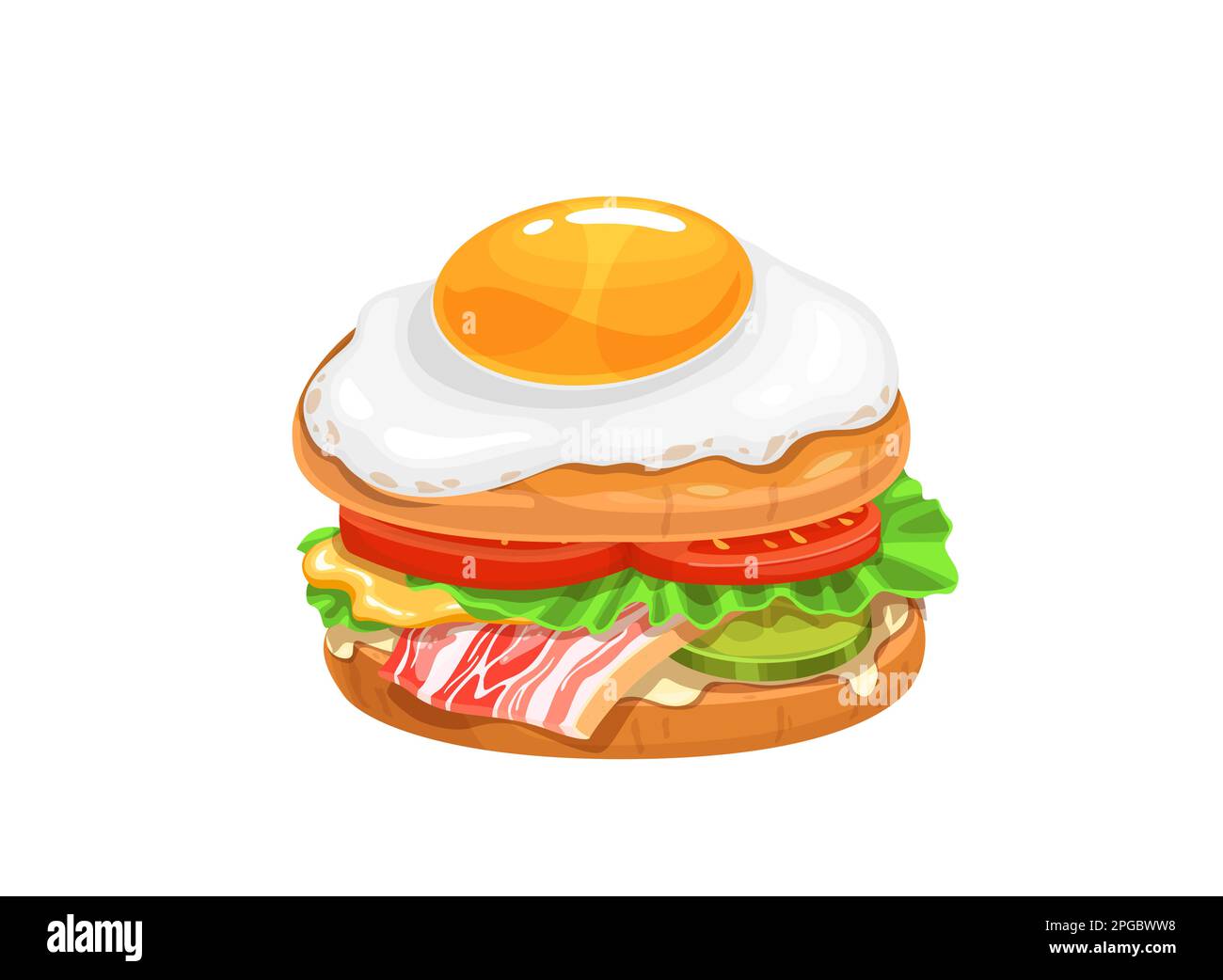 Cartoon egg sandwich with bacon, lettuce, tomato and cucumber, vector ...
