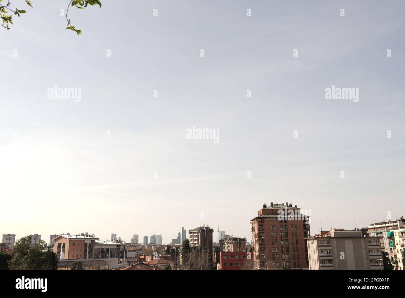 View of a glimpse of skyline of Milan , from eastern suburbs Stock ...
