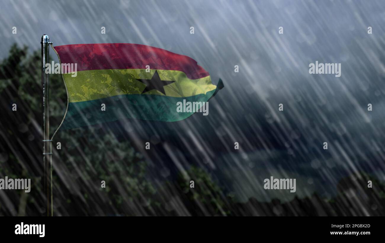 flag of Ghana with rain and dark clouds, stormy weather symbol - nature ...