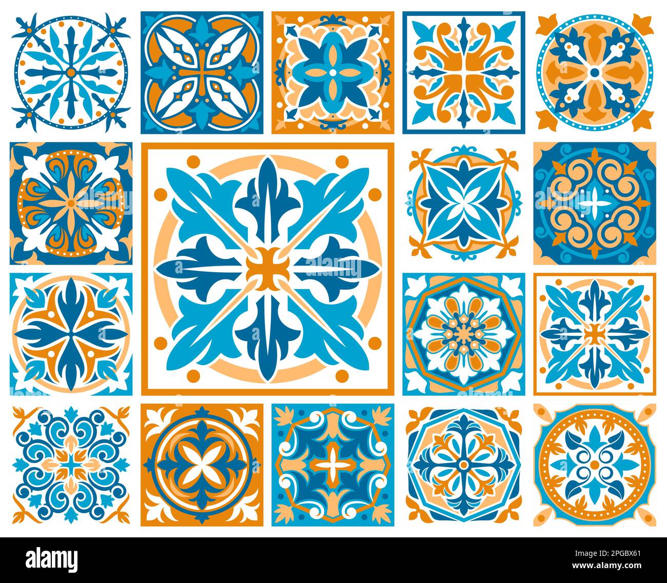 Moroccan and azulejo tile patterns. Majolica, talavera ornament ...