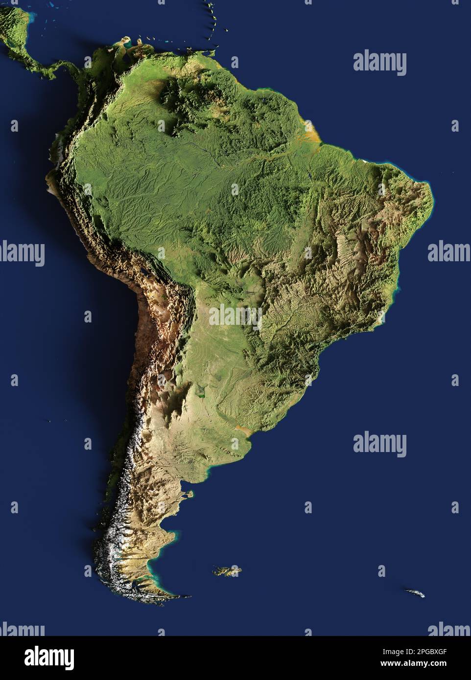 3d illustration of a highly detailed map of South America. Elements of ...
