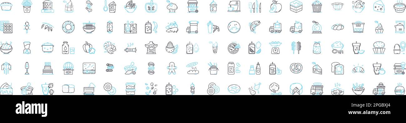 Breakfast vector line icons set. Eggs, Toast, Oatmeal, Pancakes, Cereal ...
