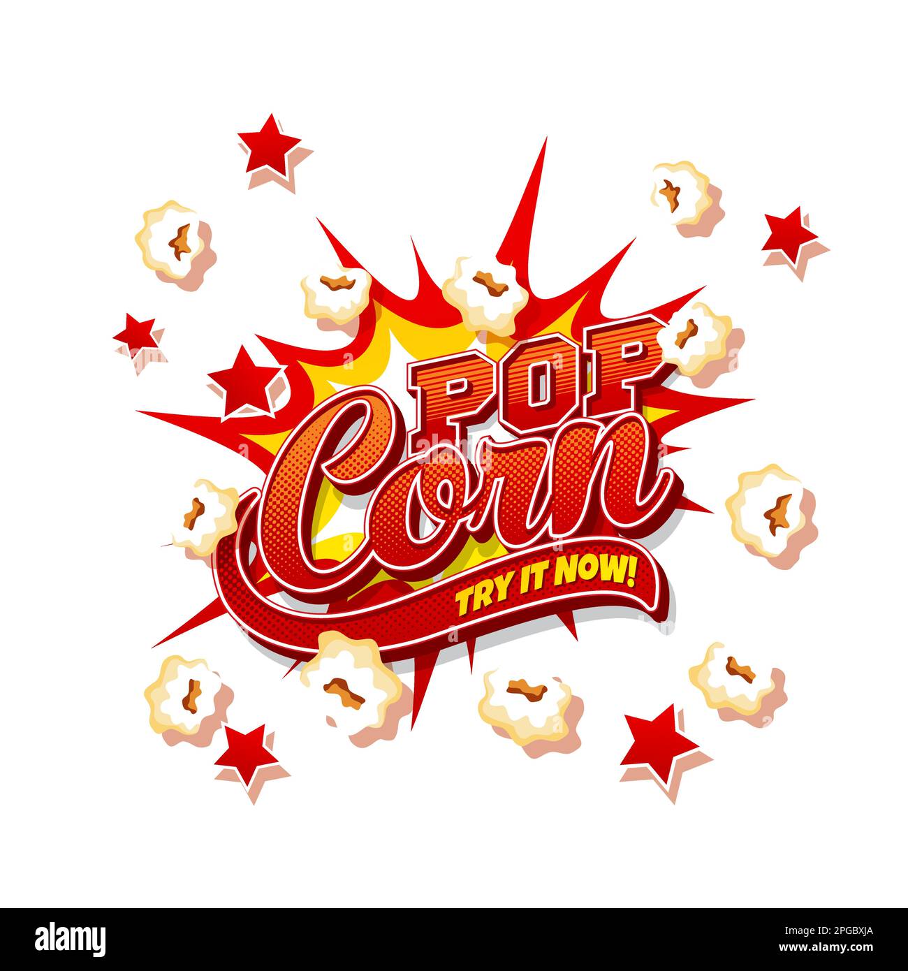 Popcorn snack explosion, cartoon pop corn burst splash, vector ...