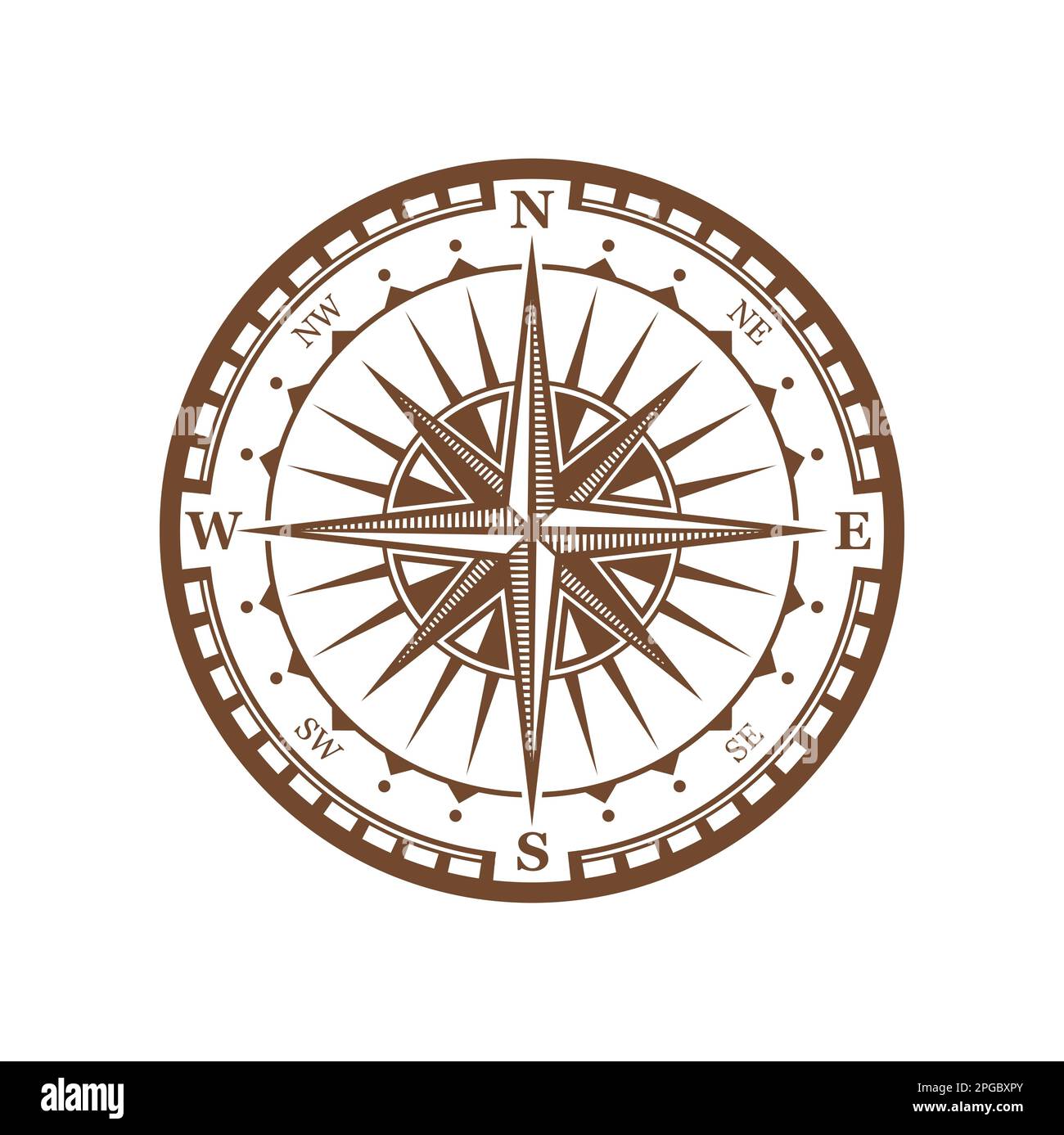 Vintage Compass Wind Rose Medieval Nautical Navigation Sign Isolated Vector Ancient Symbol