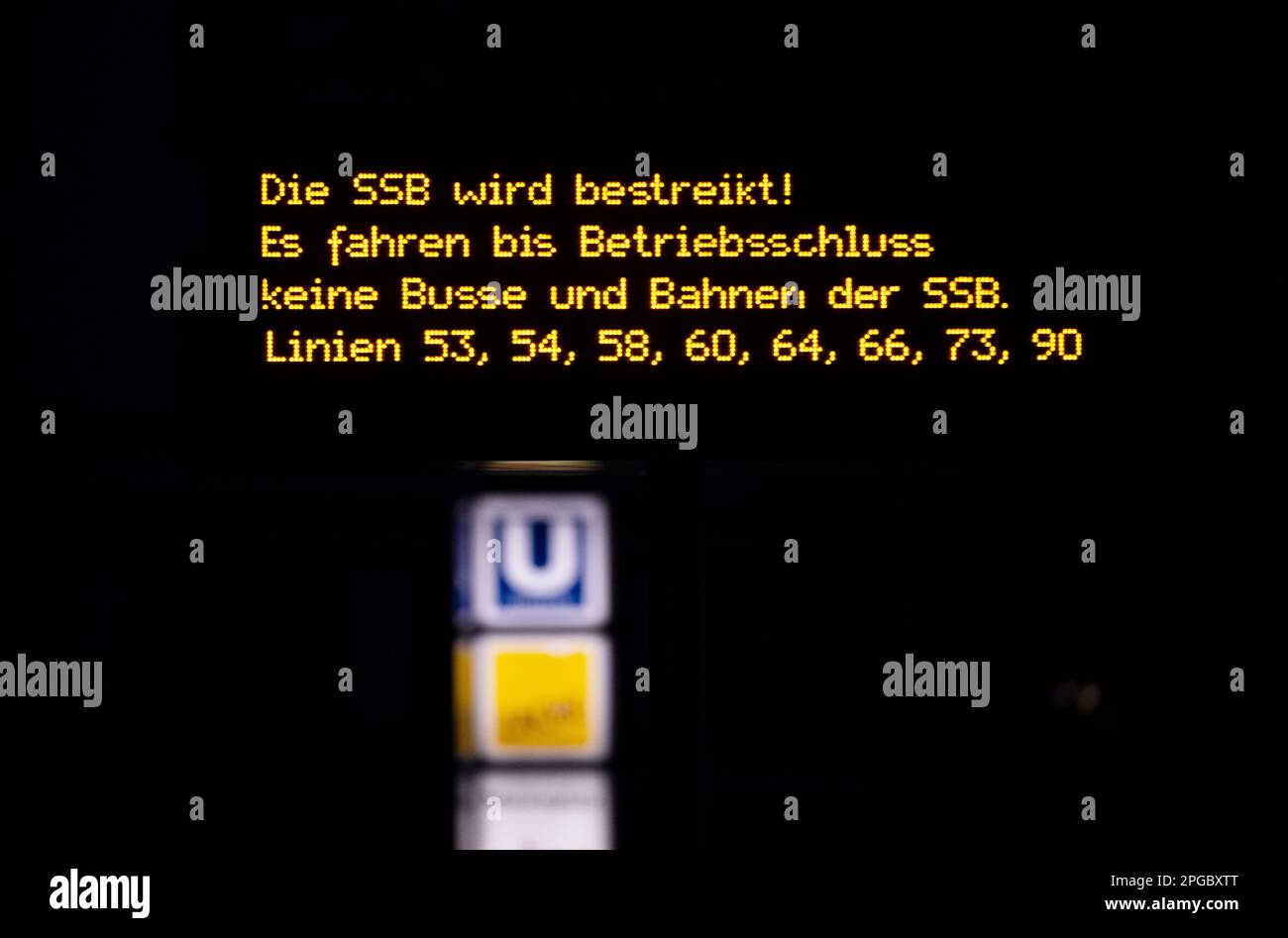 Stuttgart, Germany. 22nd Mar, 2023. A display at a bus stop indicates a ...