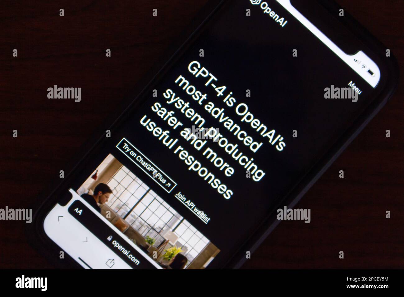 Vancouver, CANADA - Mar 18 2023 : Website of GPT-4 seen in an iPhone. GPT-4 is multimodal large ...