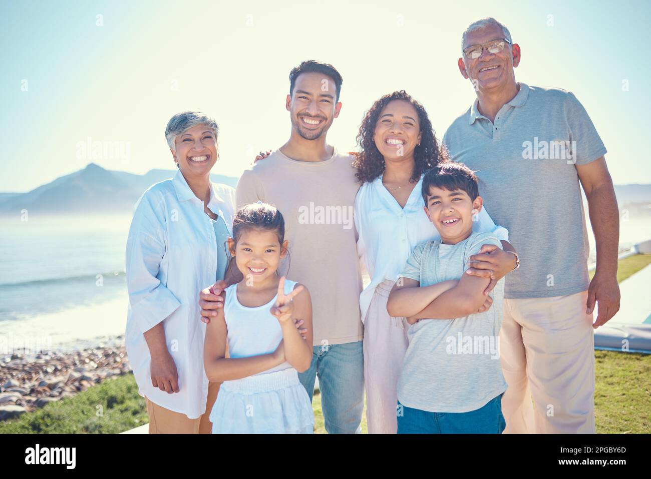 Family, parents and grandparents with children in portrait, love and ...