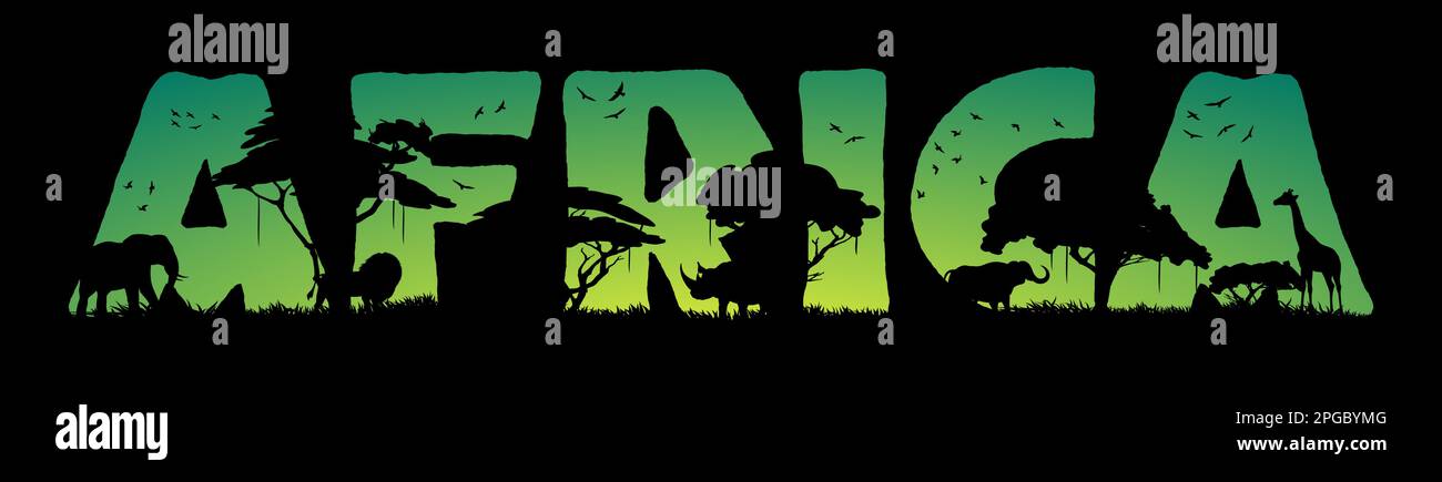 African safari hunting, animal silhouettes. Africa nature, national ...