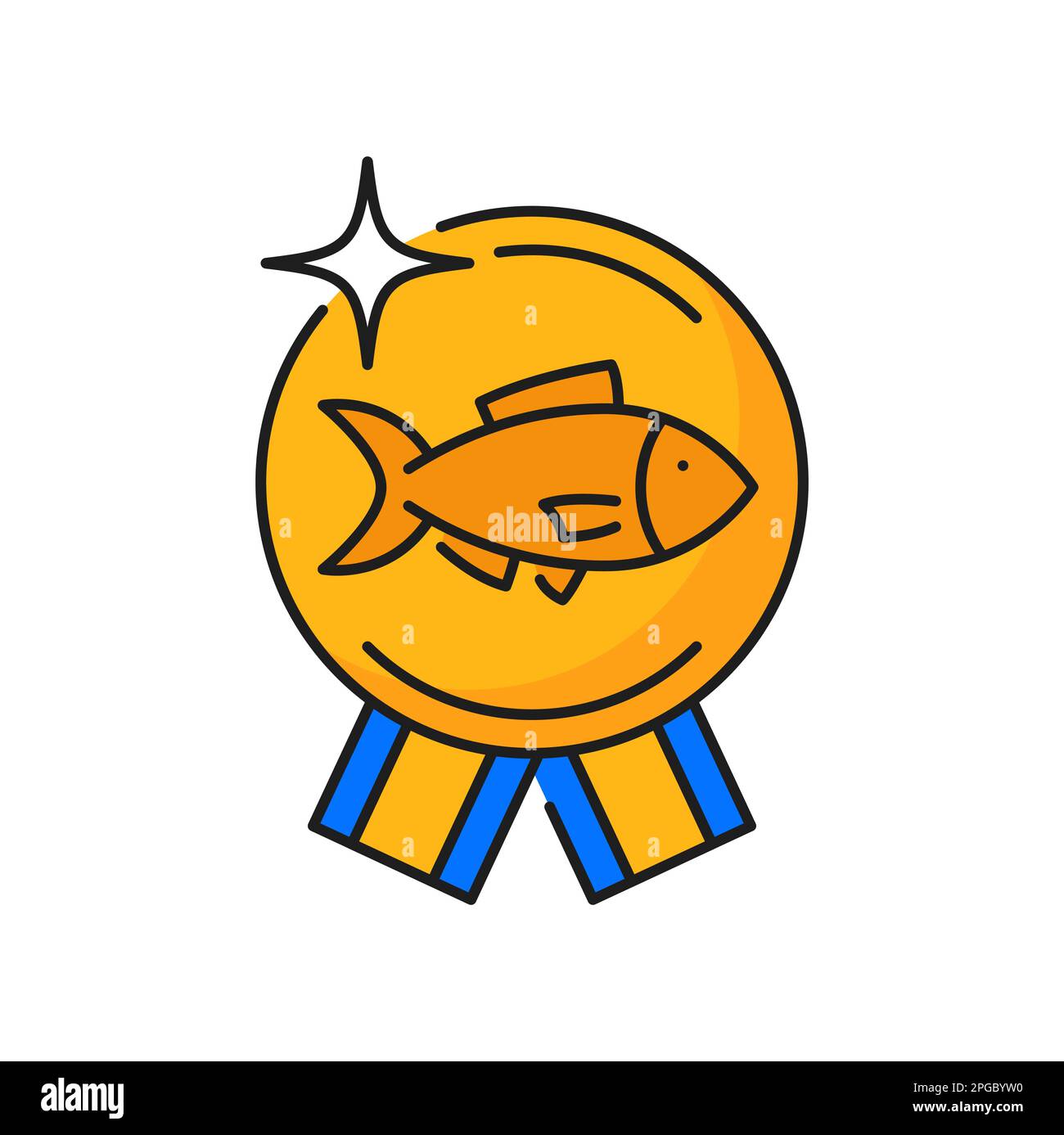 Fishing industry product quality medal line icon. Seafood production or ...