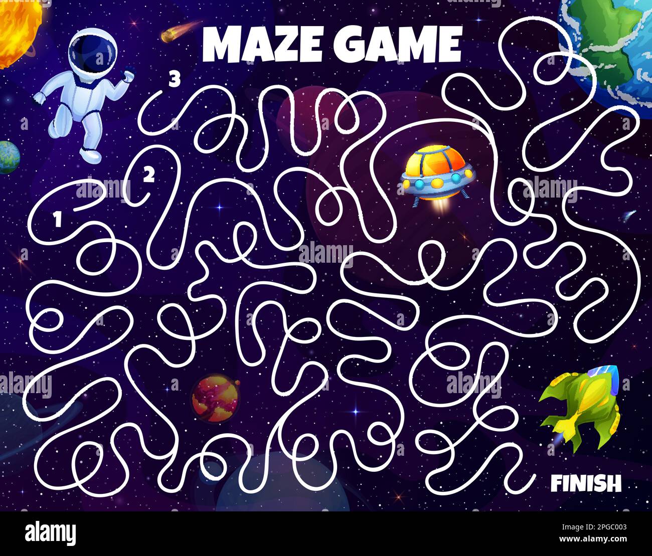 Kids space labyrinth maze, help astronaut to find spaceship in galaxy ...