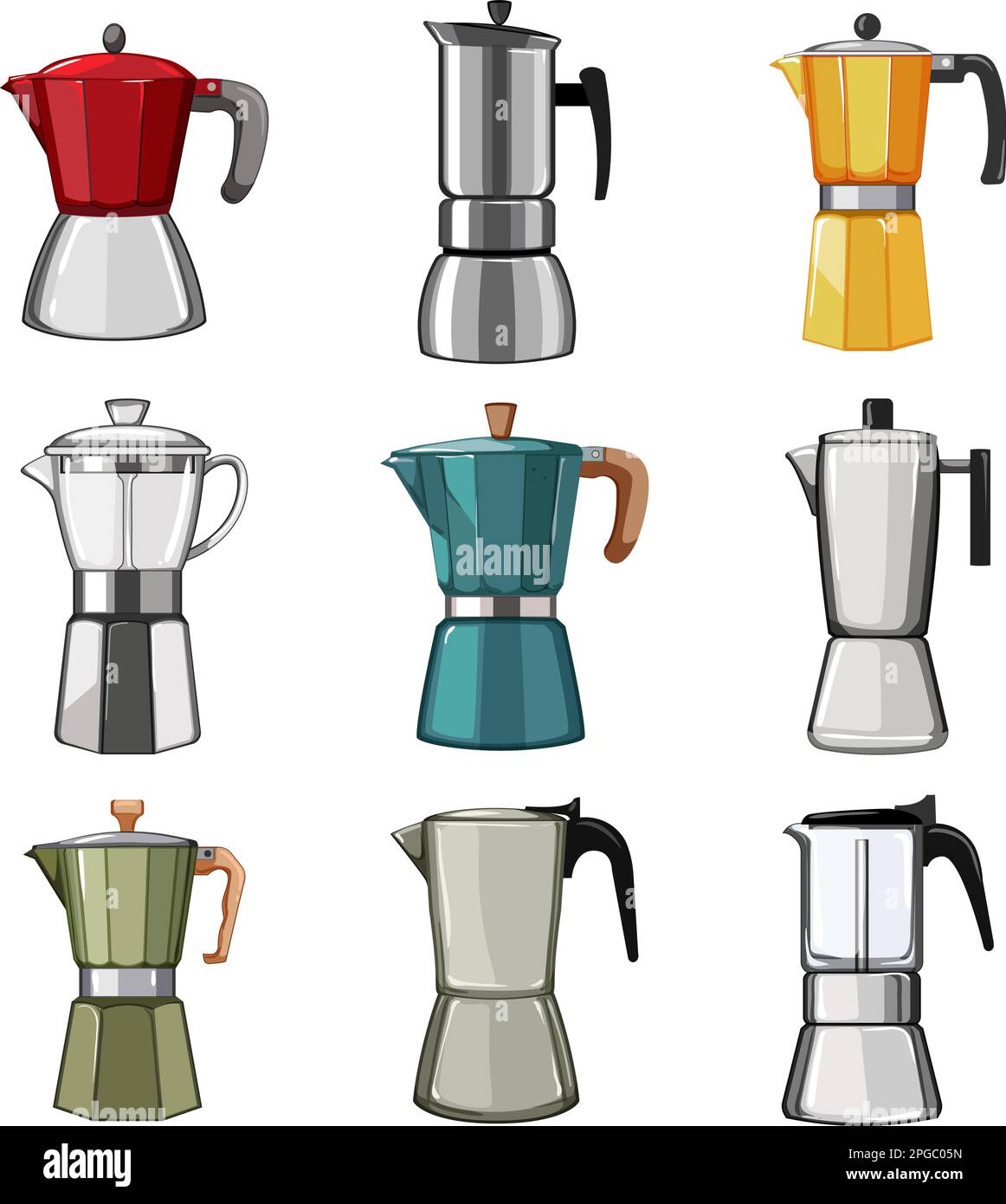 moka pot coffee set cartoon vector illustration Stock Vector Image ...