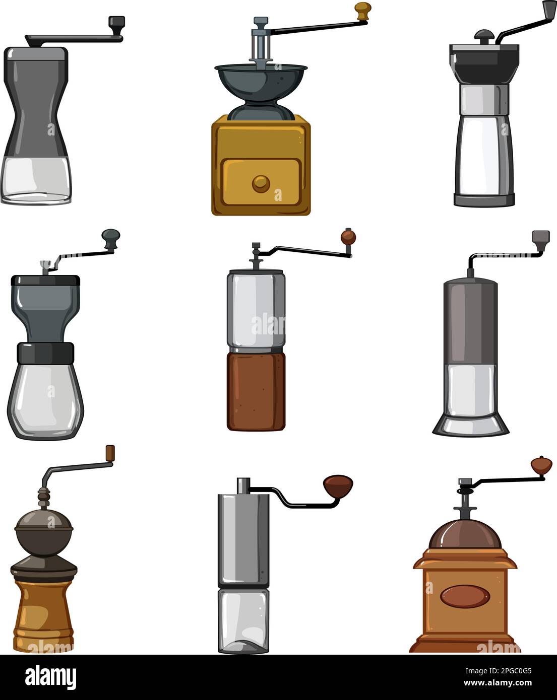 mill coffee grinder manual set cartoon vector illustration Stock Vector ...