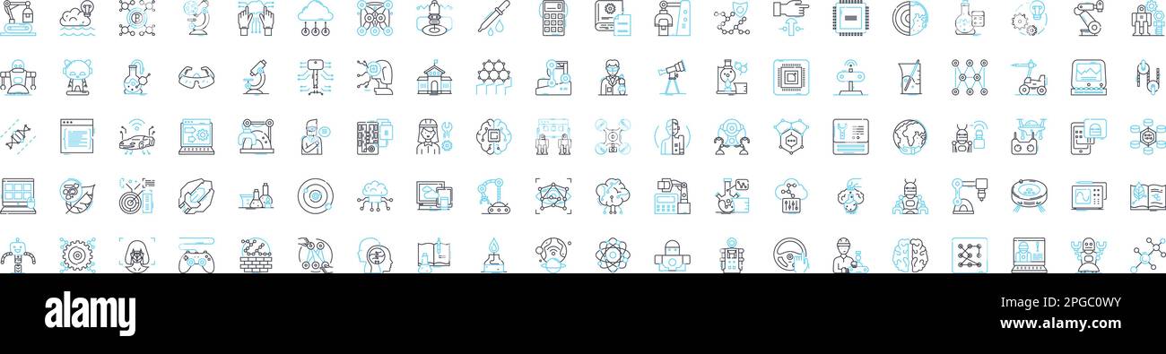 Artificial innovation vector line icons set. AI, Robotics, Automation, Machine, Learning ...