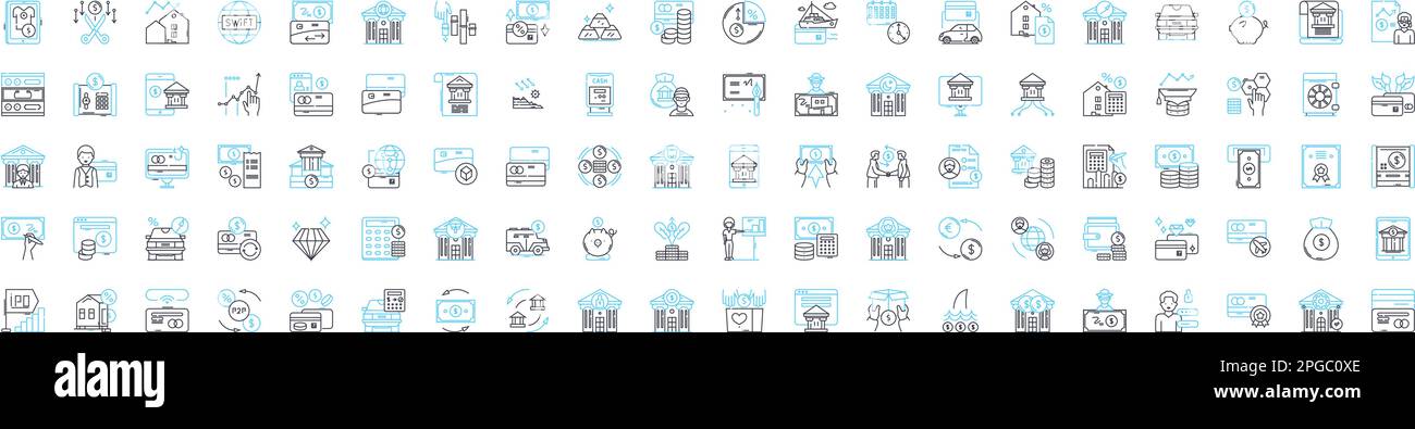Digital Cashflow Vector Line Icons Set Digital Cashflow Banking