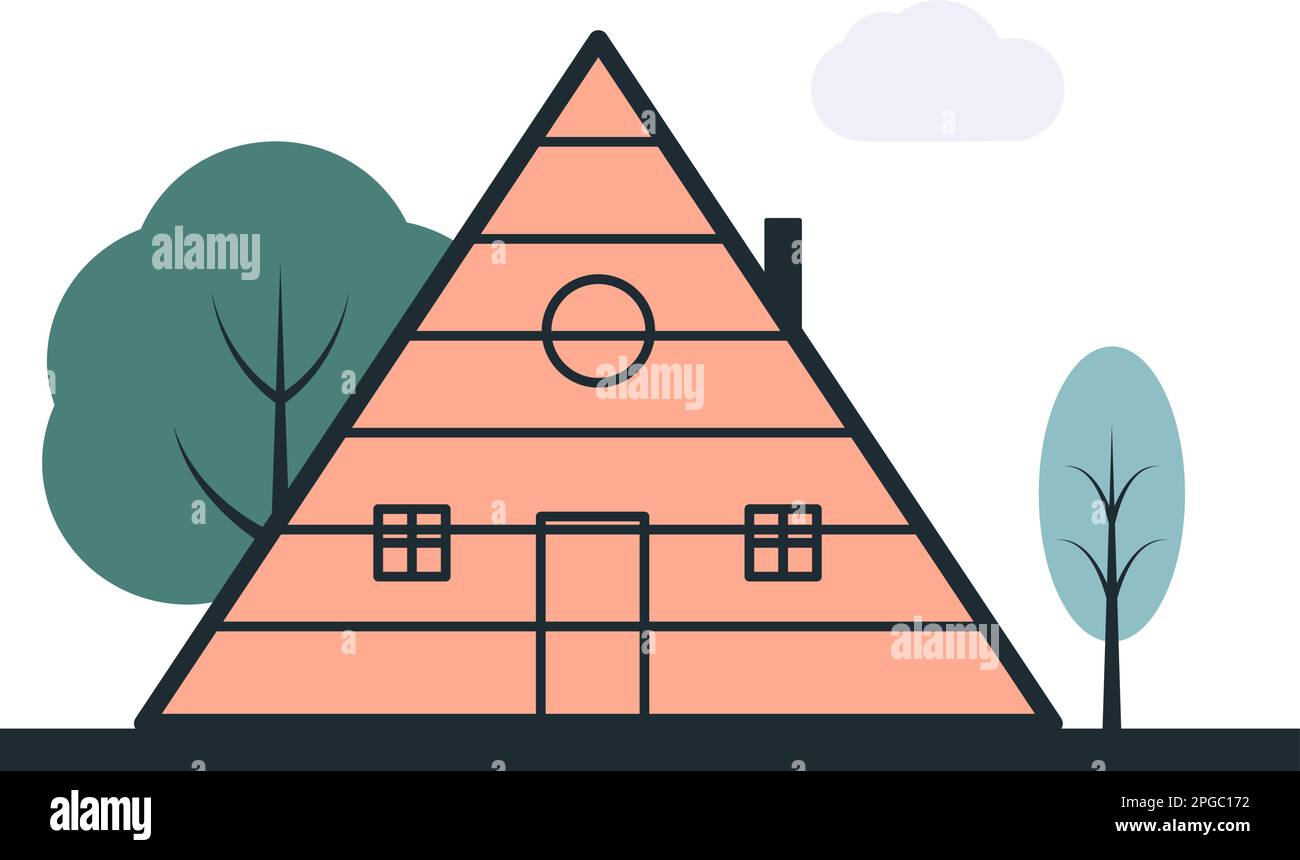 Vector triangular house with a chimney and trees around eps 10. Vector ...