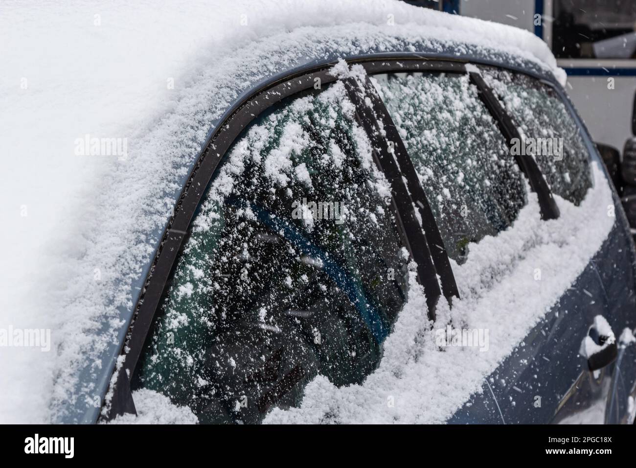 Cars Covered With A Snow In A Row After Snowfall Detailed Stock Photo ...
