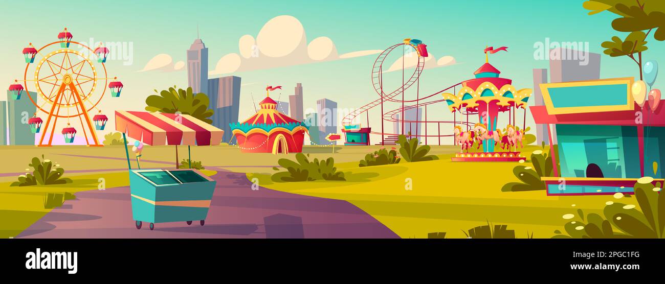 Amusement park, carnival or festive fair cartoon vector illustration ...