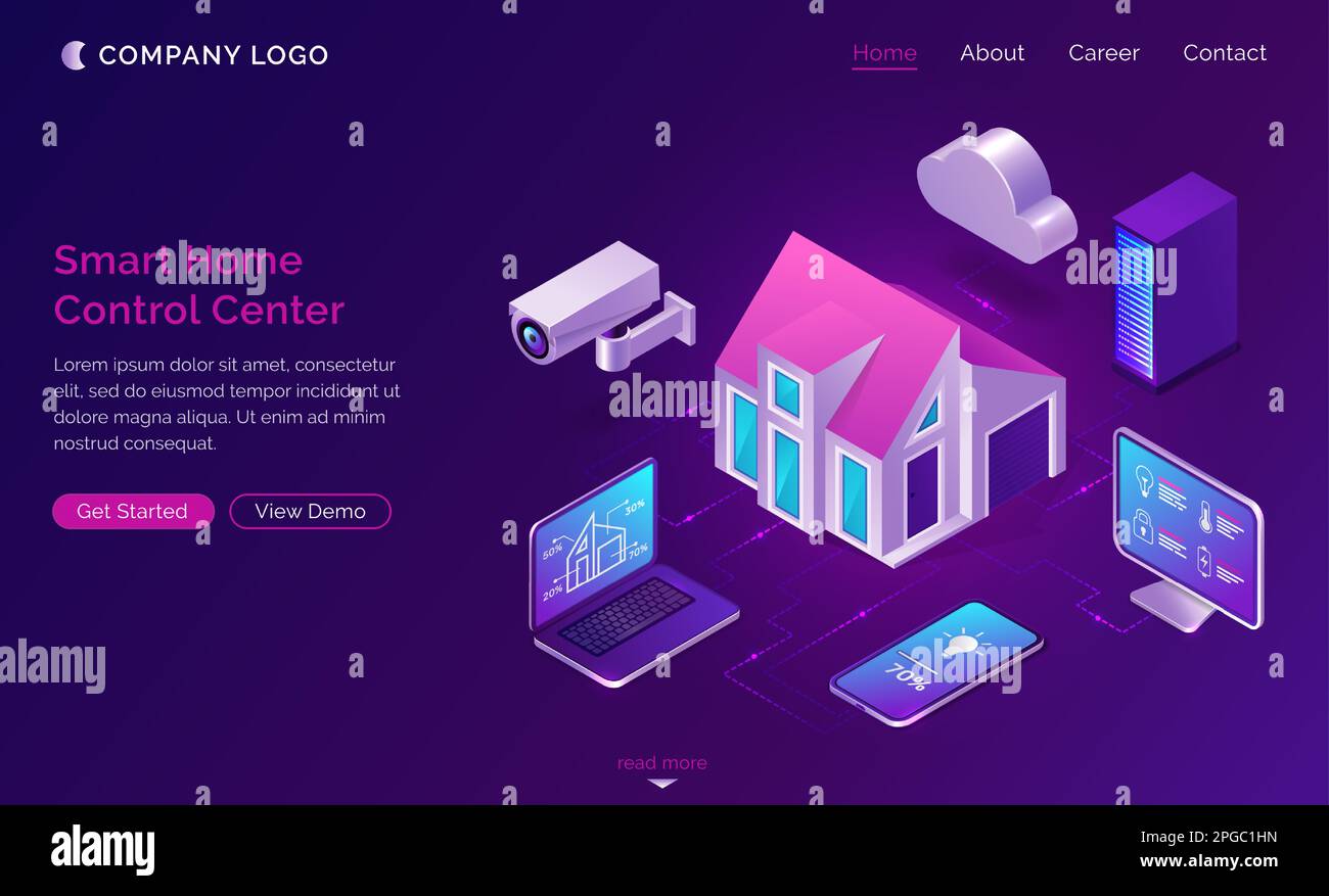 Smart home isometric, internet of things concept vector illustration. Control center with ...