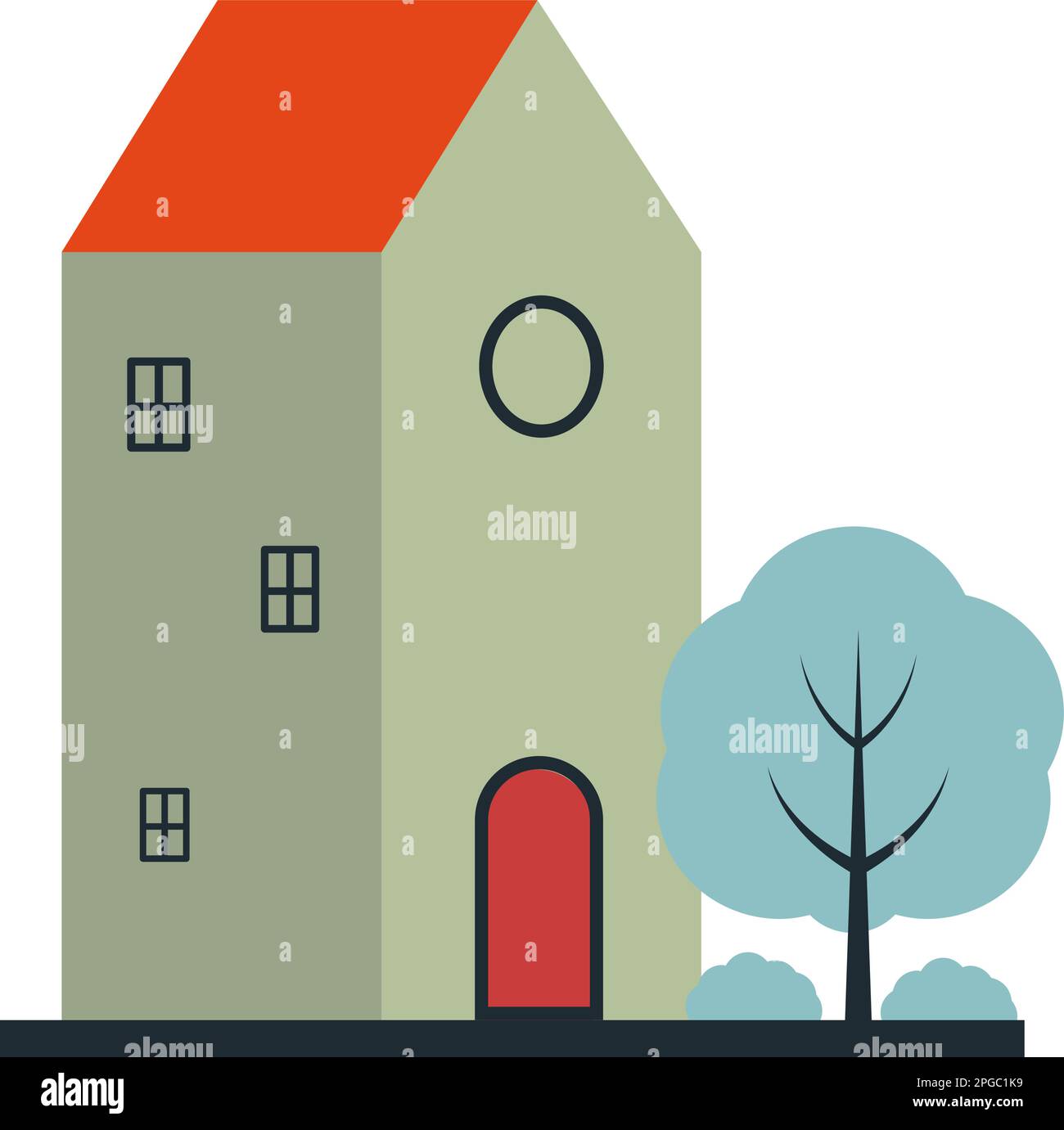 Vector high three-story house with an attic eps 10. Vector gray house ...