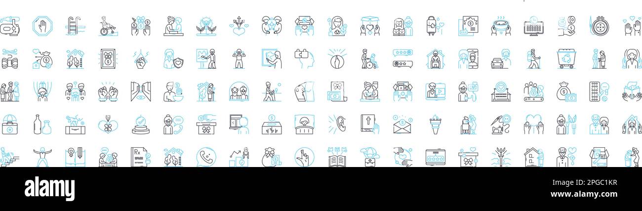 Aged care vector line icons set. Aging, Care, Elderly, Assisted ...