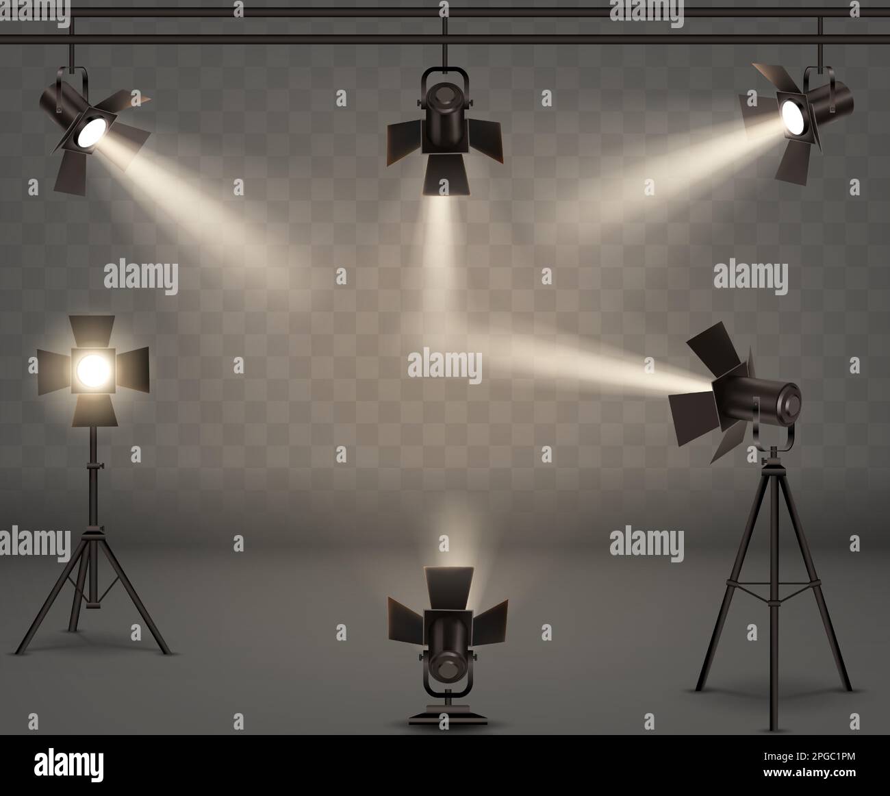 Spotlights realistic vector set. Professional photo and video lamps ...
