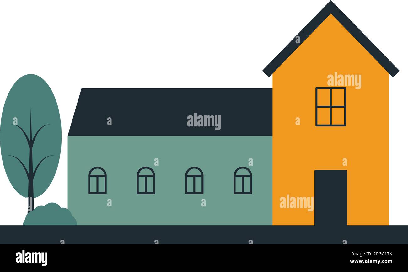 Vector one high house and one long house of different colors with ...