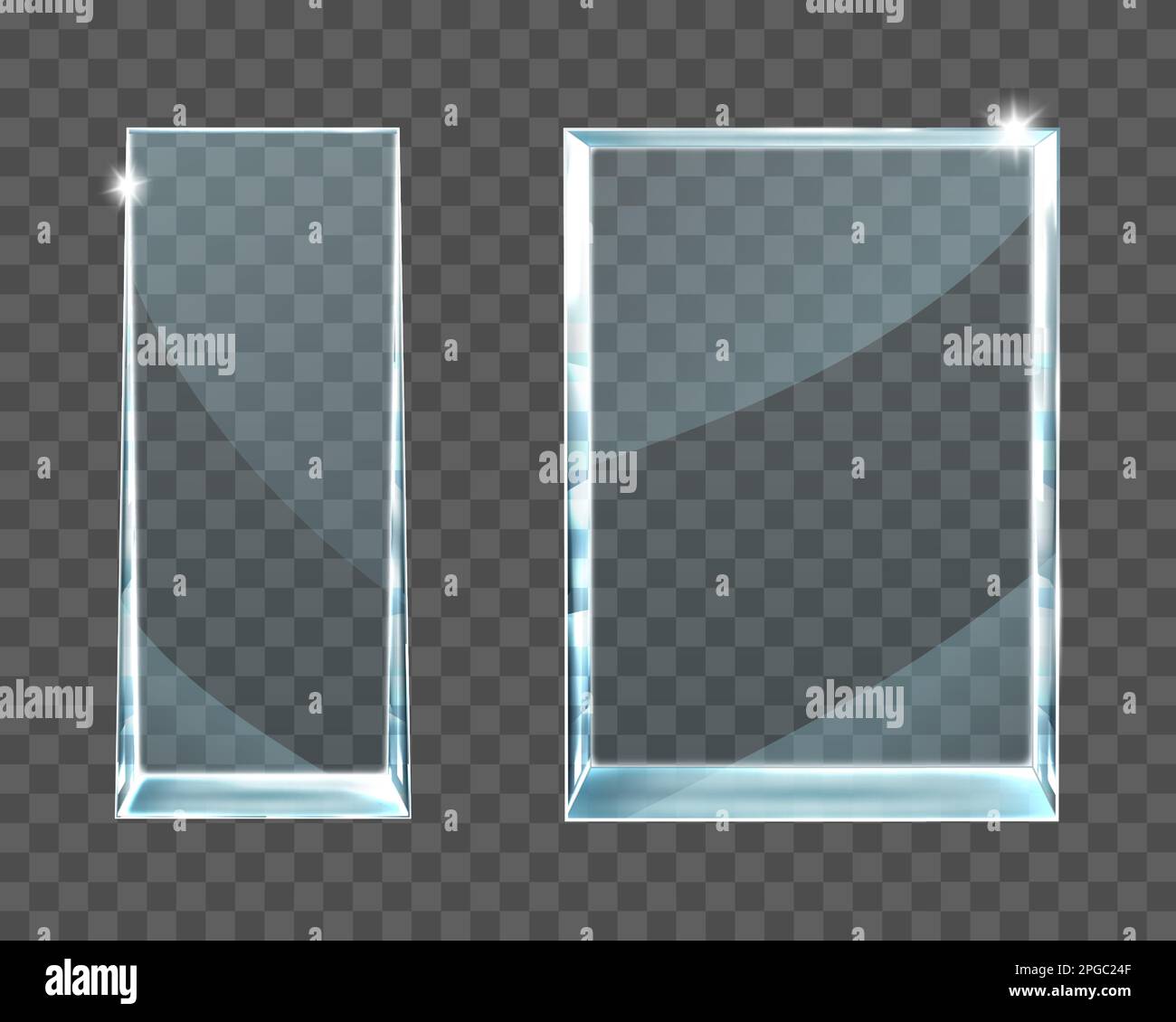 Acrylic glass rectangle trophy set isolated on transparent background ...