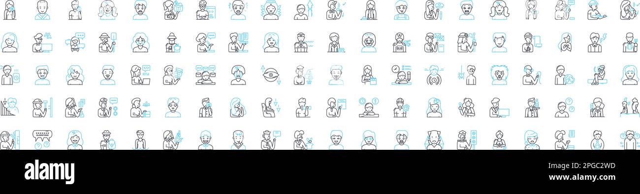 People emotions vector line icons set. Joyful, Sad, Content, Excited ...
