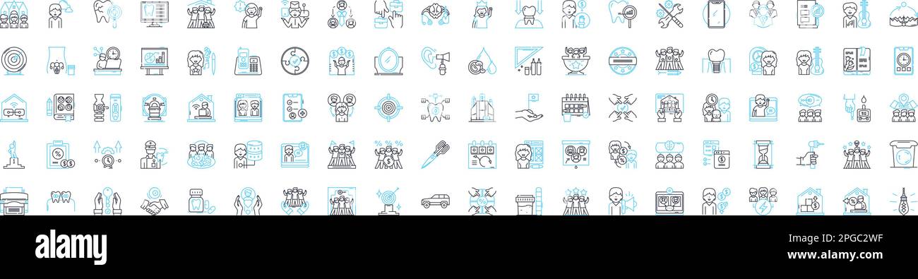 Office essentials vector line icons set. Desk, Chair, Pens, Printer ...