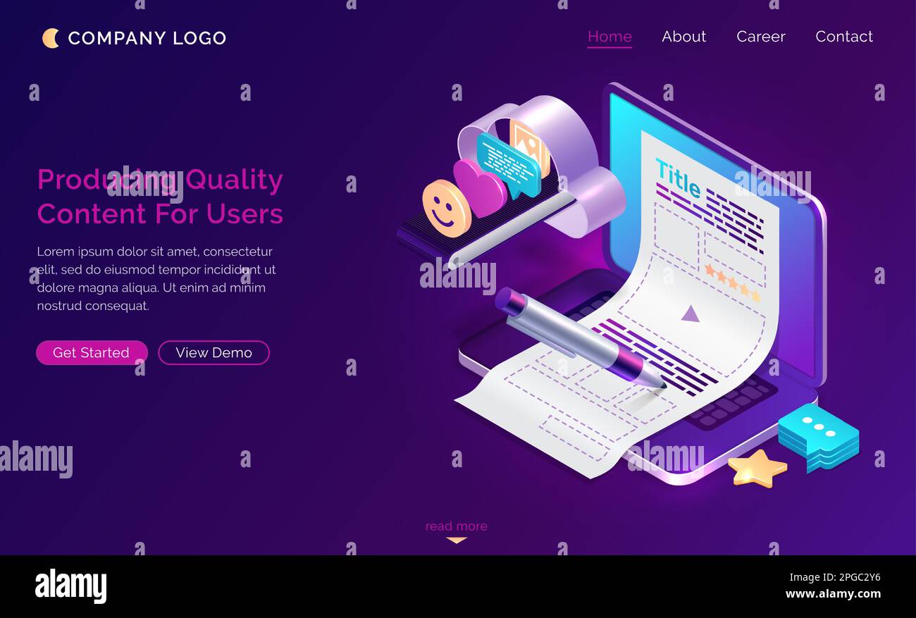 Production of quality content for users, vector isometric concept ...