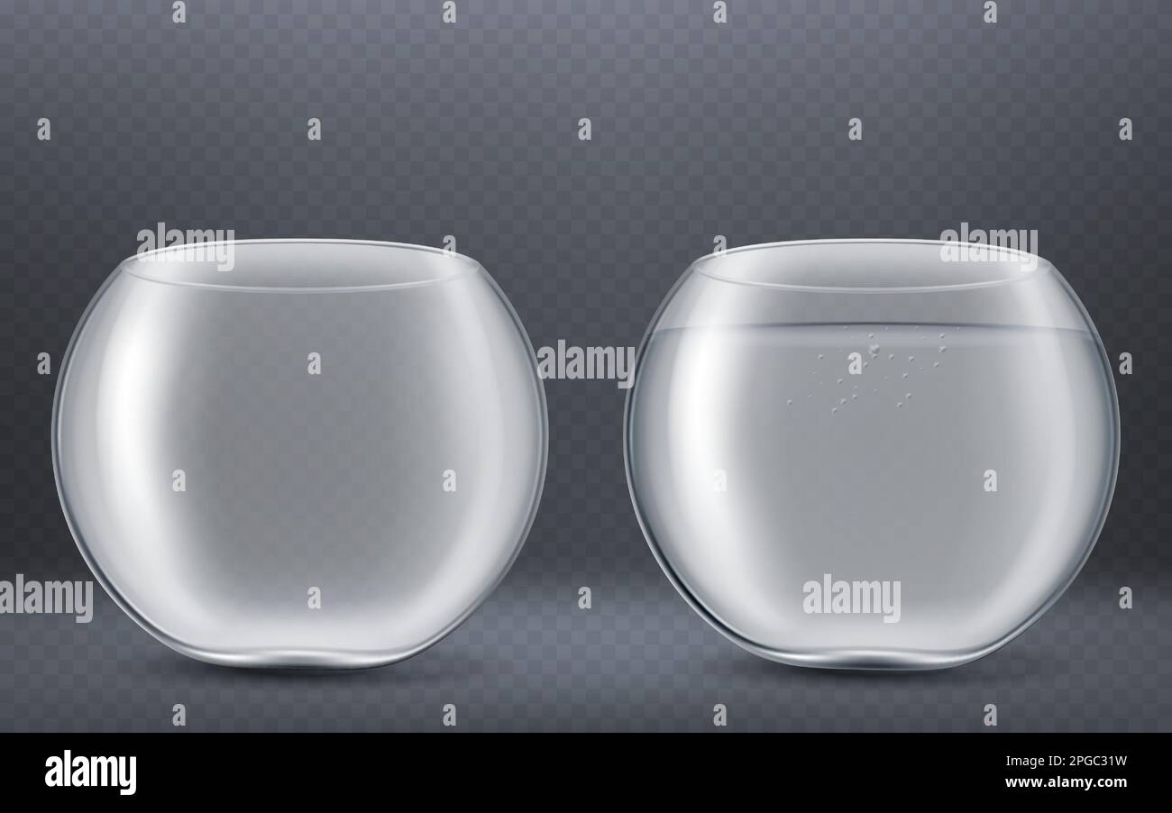 Glass round aquarium empty and full of water isolated on transparent ...