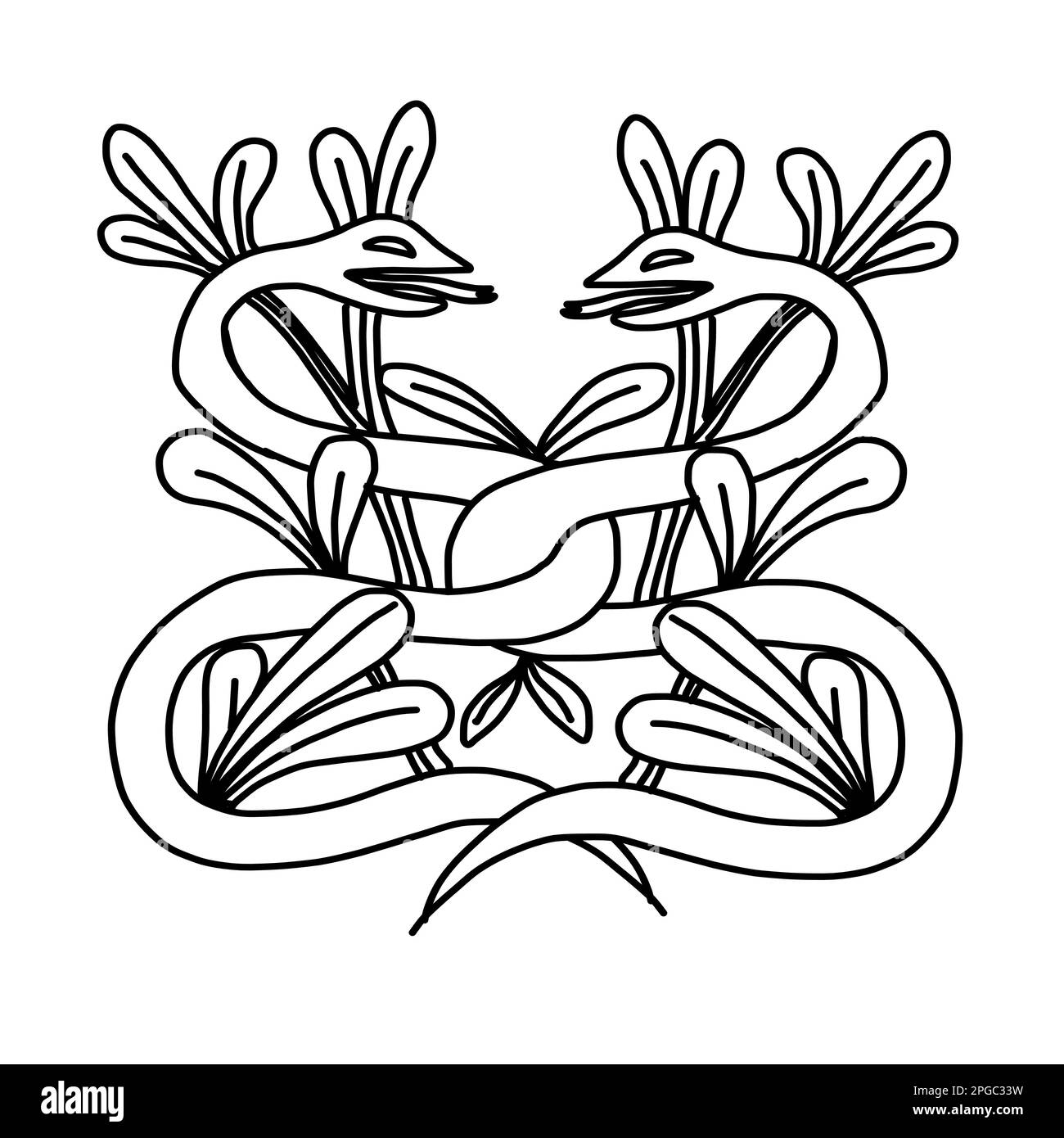 Snakes ornamental in cartoon doodle style. Vector simple illustration isolated on white ...