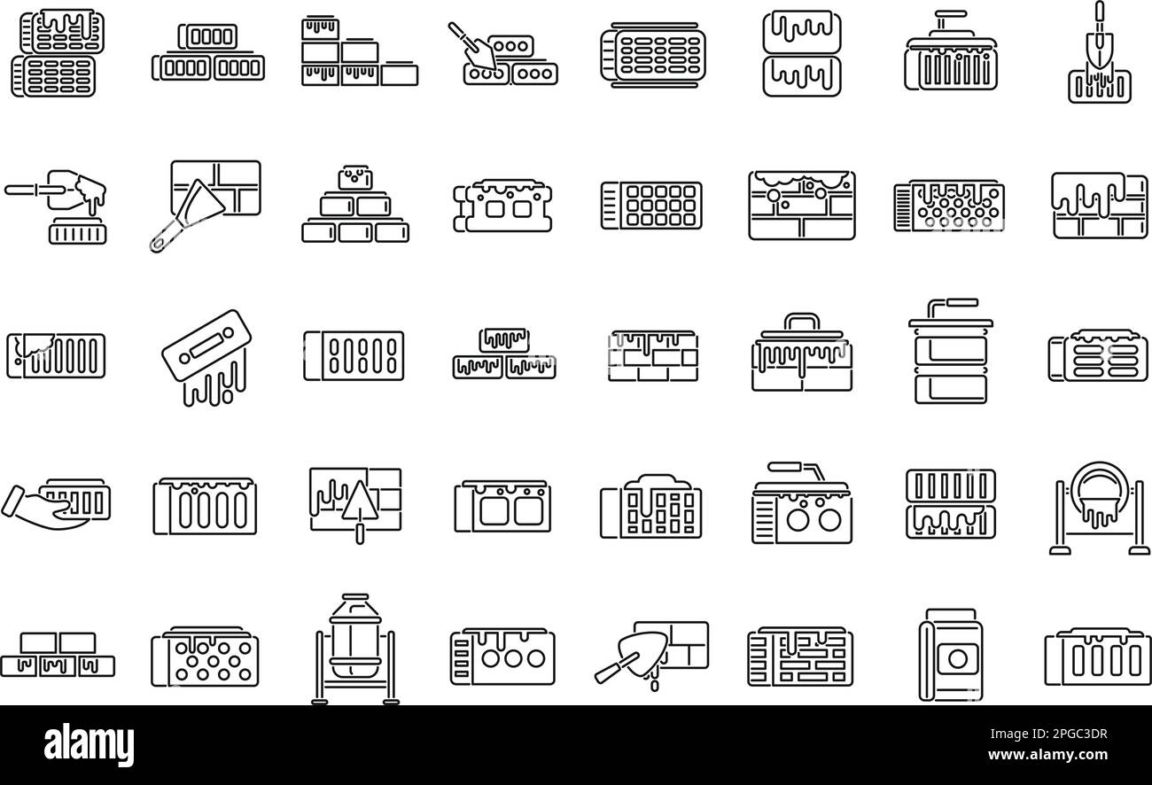 Brick and mortar icons set outline vector. Construction brick. Drywall ...
