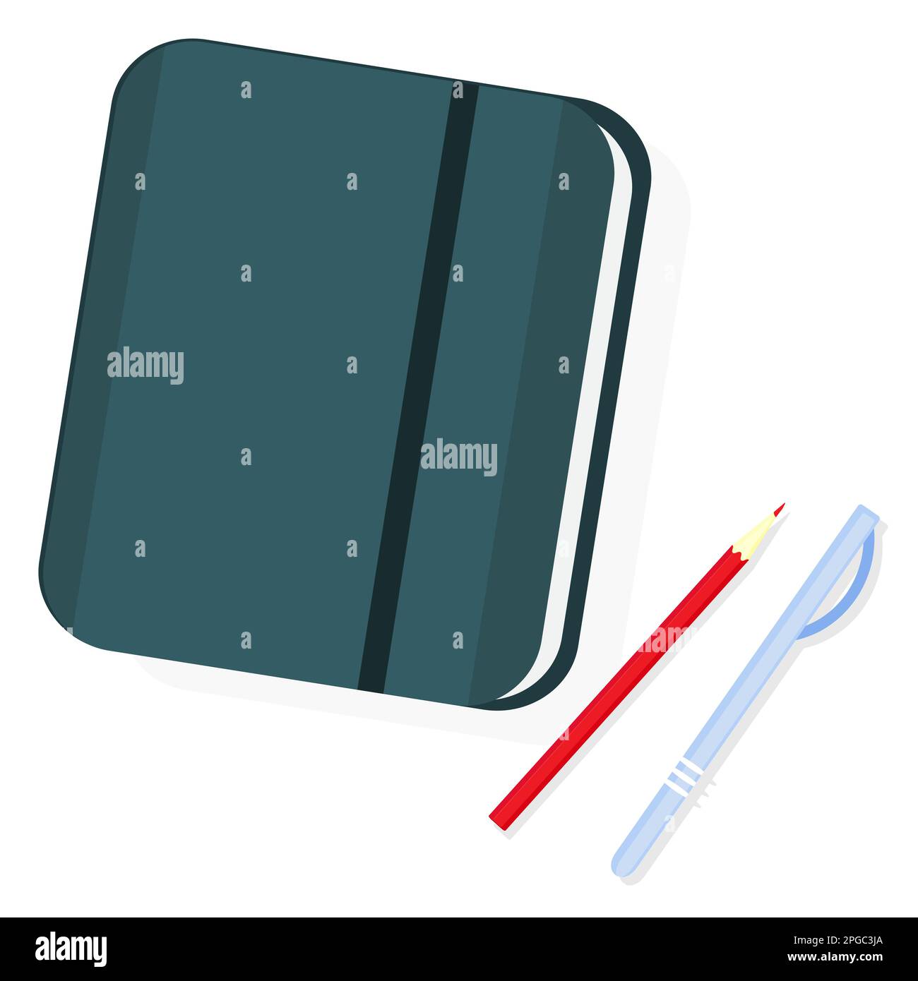 Blue notepad with pencil and pen. Vector illustration flat Stock Vector ...