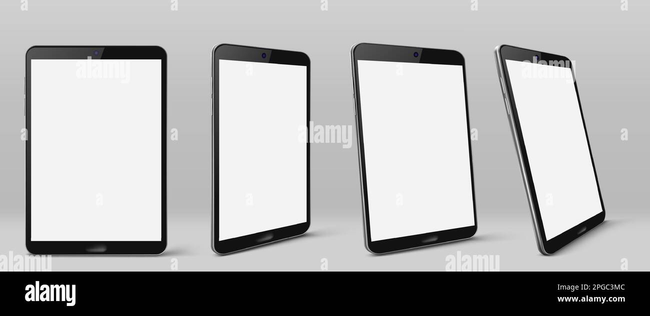 Tablet computer with white screen and black frame. Vector realistic ...